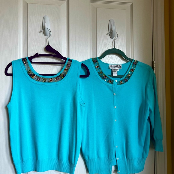 Joseph A | Sweaters | Joseph A Turquoise Handmade Floral Beaded Sheer ...